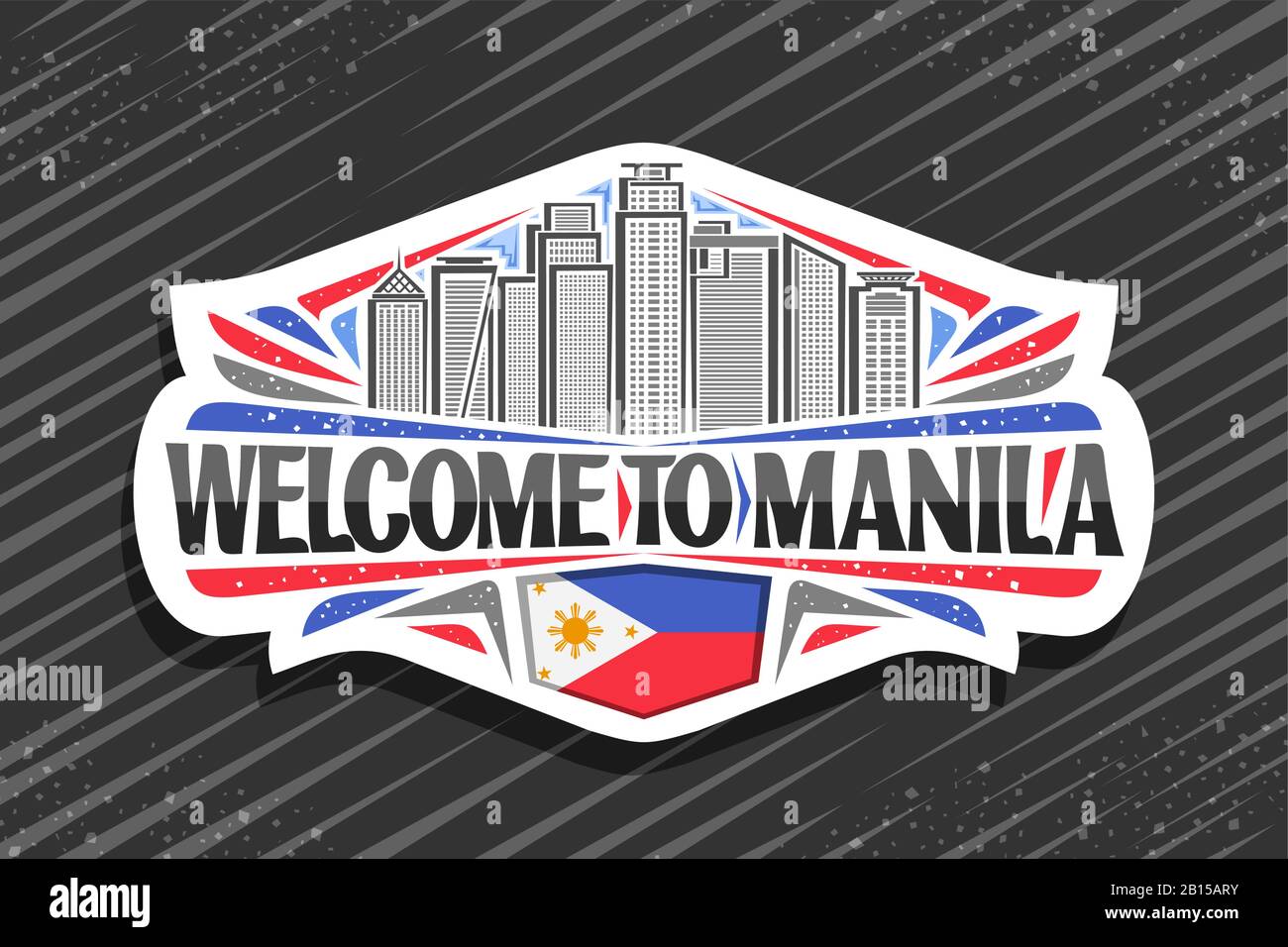 Vector logo for Manila, white decorative label with line illustration ...