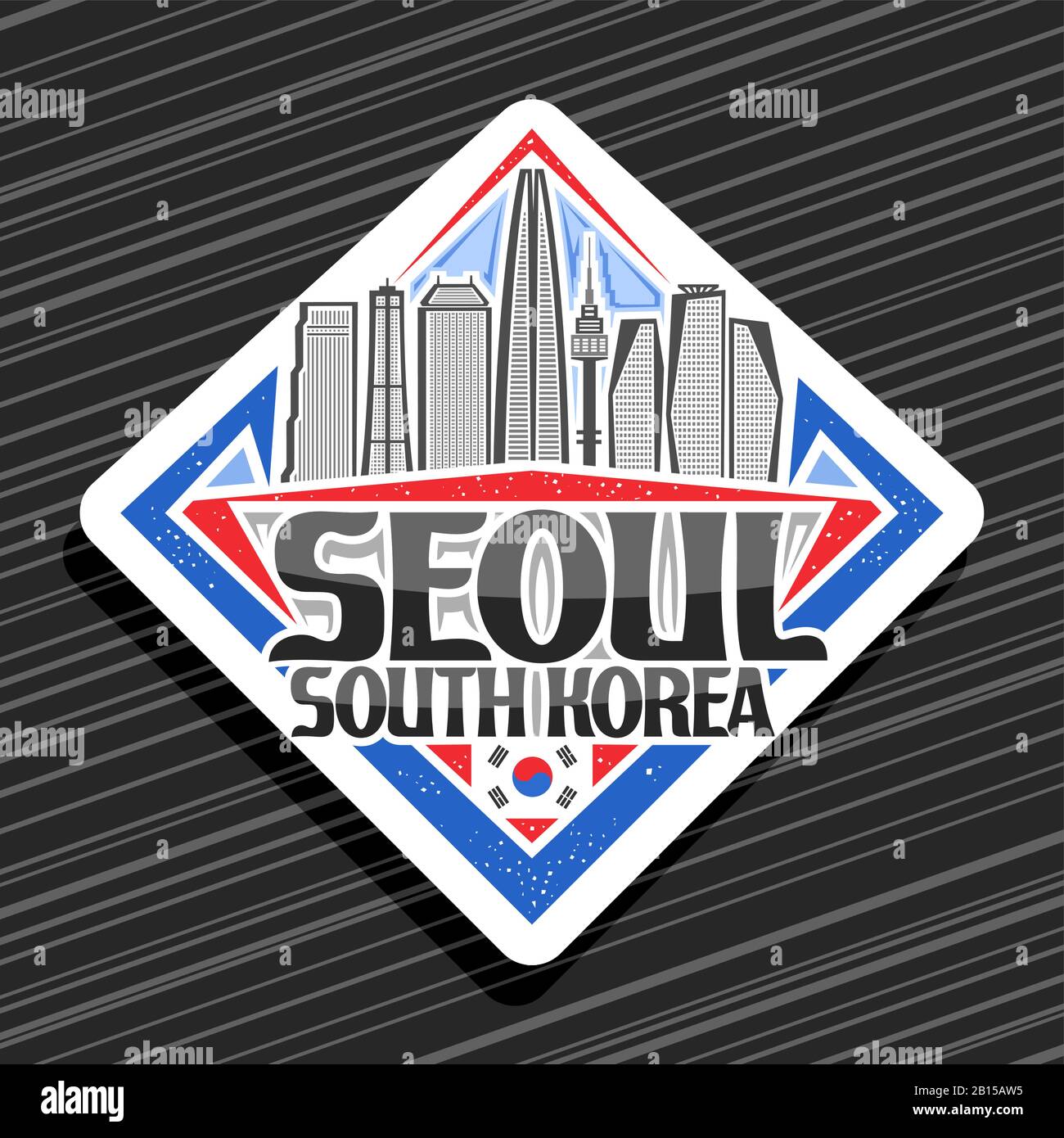 Vector logo for Seoul, white rhombus stamp with line illustration of ...