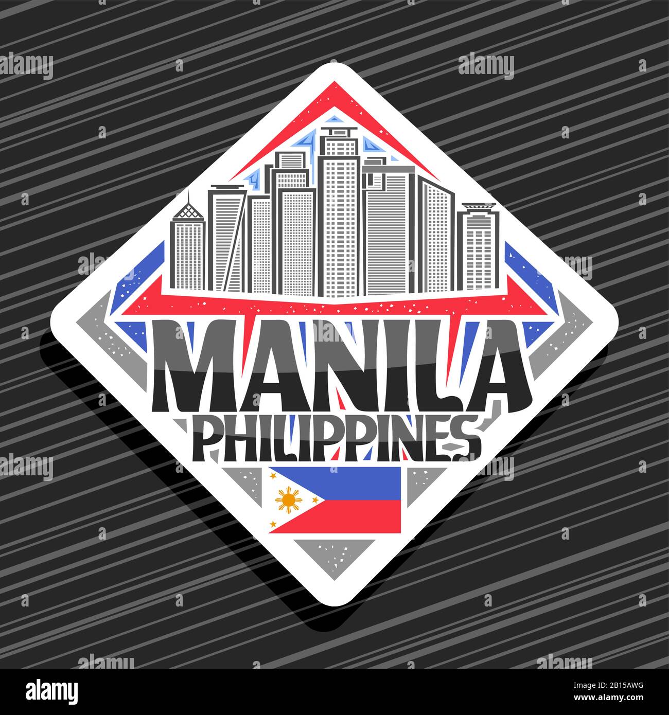 Vector logo for Manila, white rhombus tag with line illustration of ...