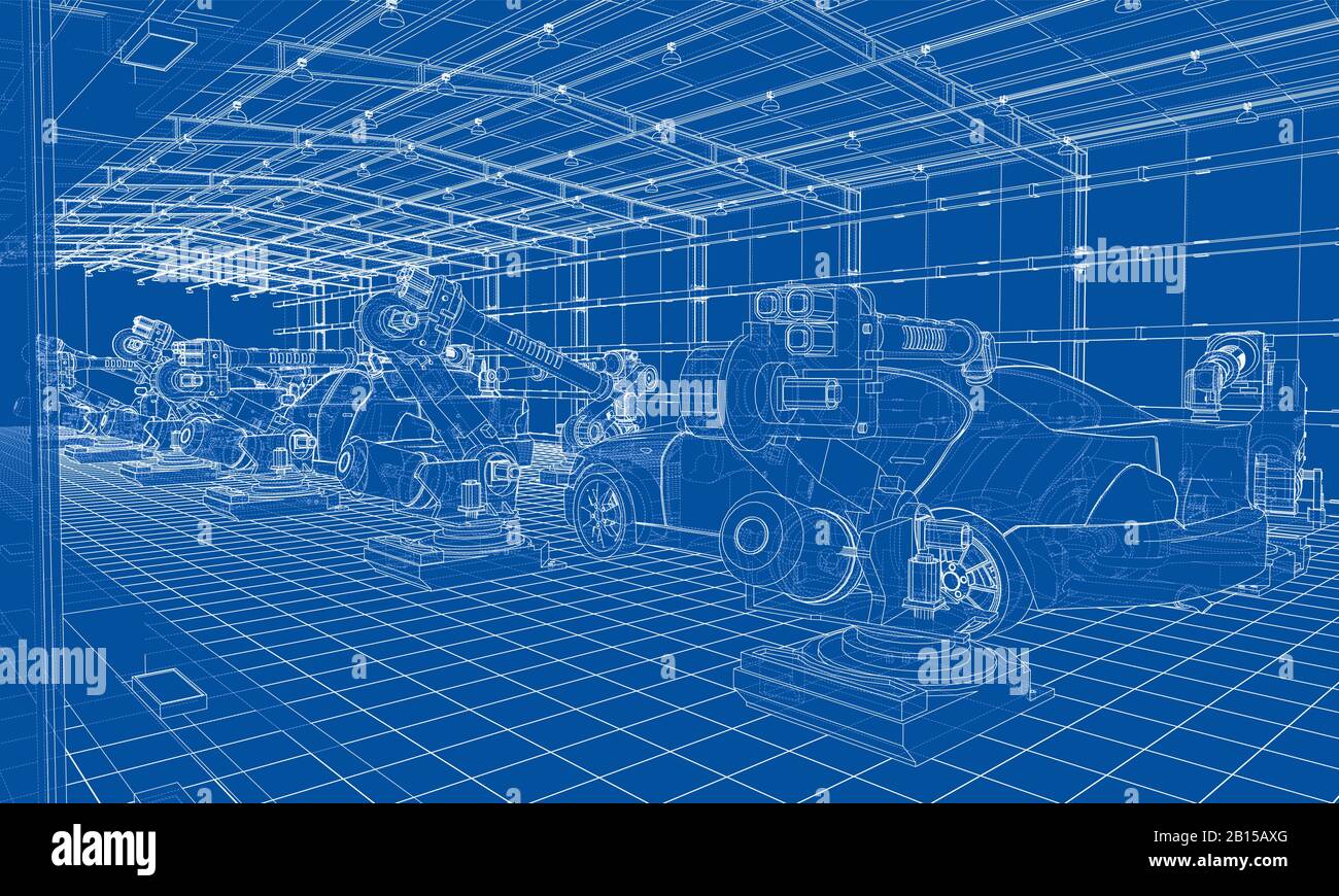 Assembly of motor vehicle. Robotic equipment makes Assembly of car ...