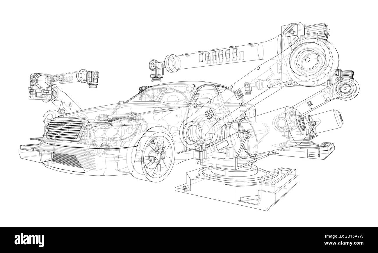 Assembly of motor vehicle. Robotic equipment makes Assembly of car ...
