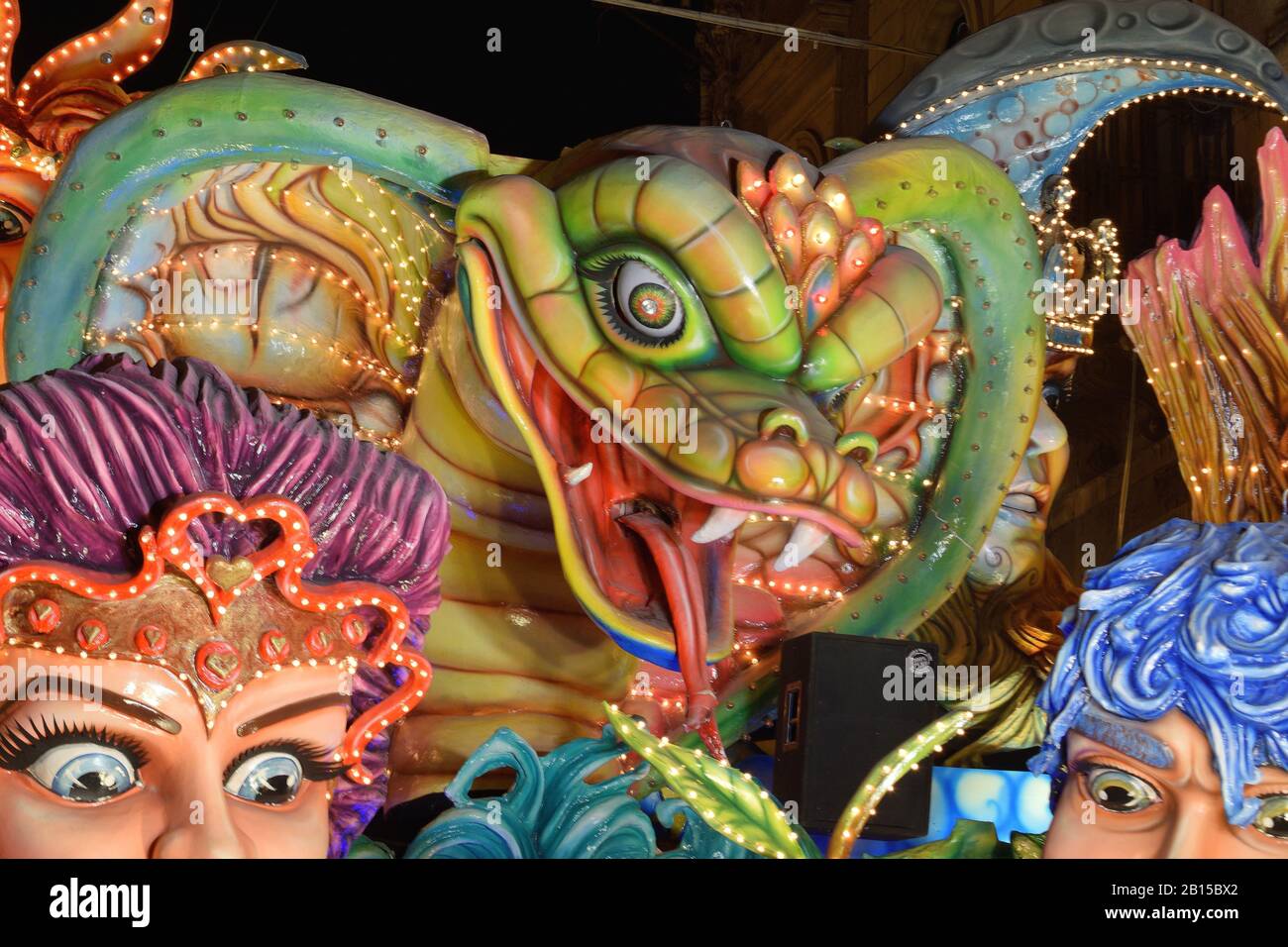 Acireale (CT), Italy - February 16, 2020: detail of a allegorical float ...