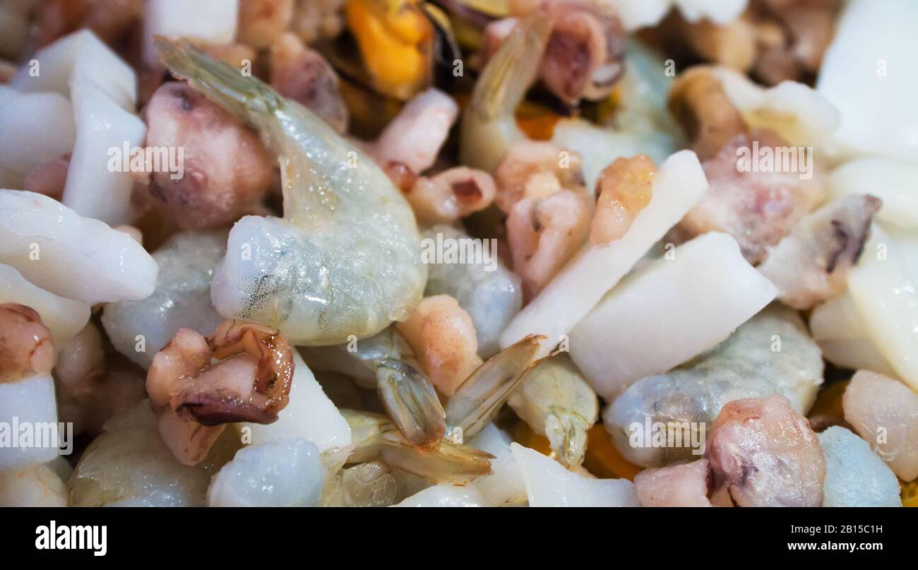 Seafood Mix. Squid, shrimp, mussels and octopus Stock Photo - Alamy