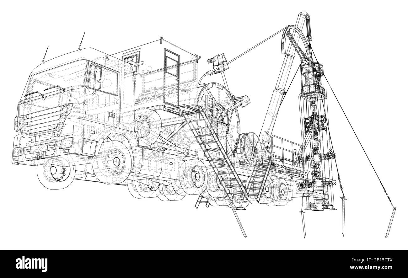 Coil Tubing. Wire-frame line isolated on white. Vector rendering of 3d ...