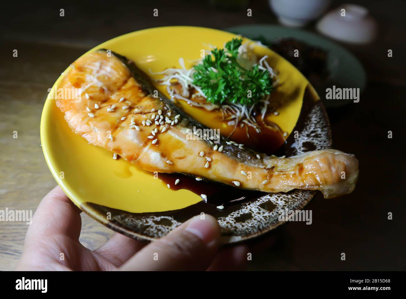 grilled salmon,salmon steak or Yaki Sake in Japanese food Stock Photo ...