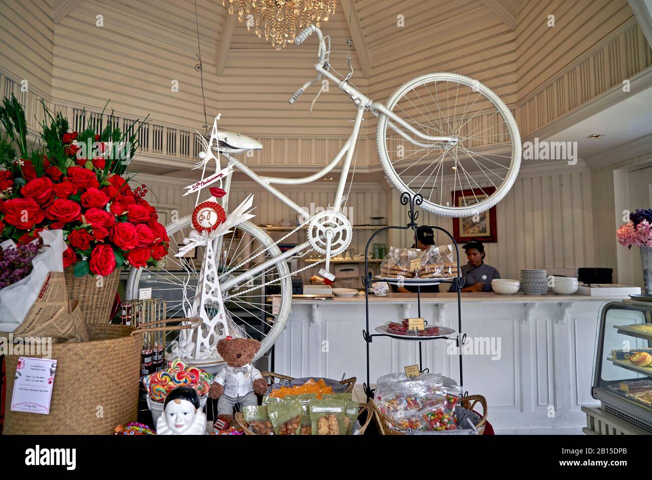 Boutique restaurant interior with ornate and unusual foyer display ...