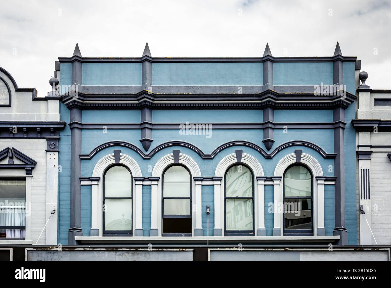 Side wall of blue vintage wooden building at Auckland, New Zealand ...