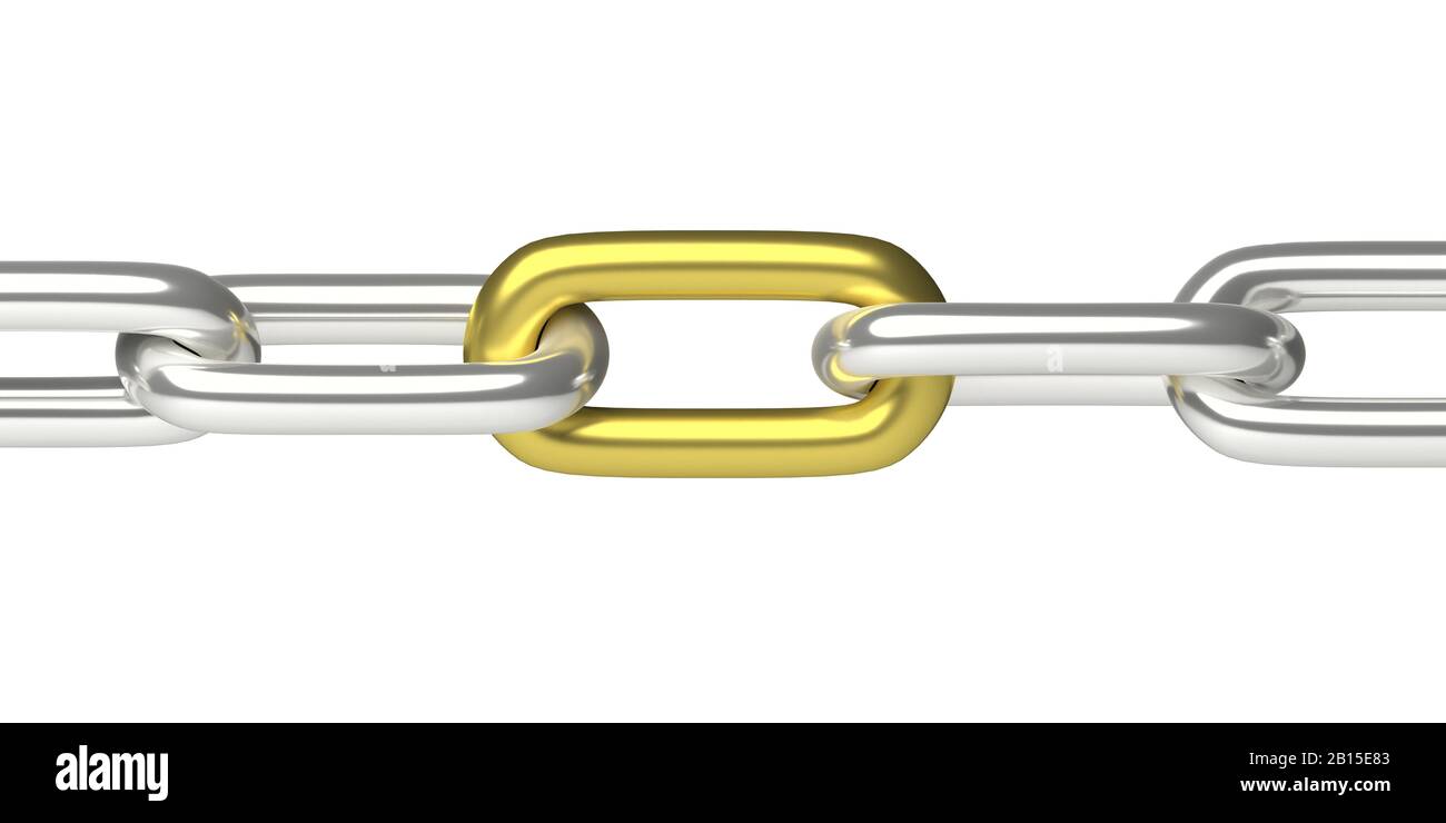Teamwork, unity concept, chain with one gold link isolated cutout ...