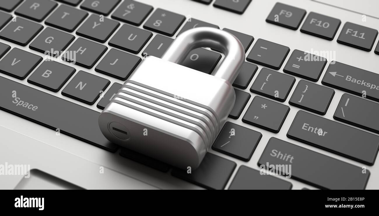 Padlock on a computer keyboard background. Laptop locked, antivirus ...