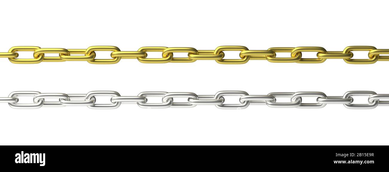 Chains set, gold and silver chain isolated cutout against white ...