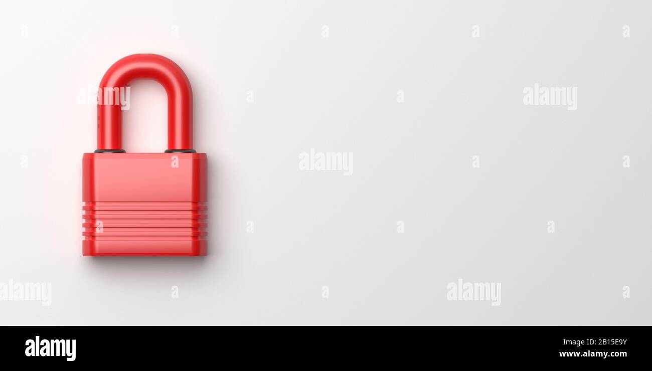 Padlock isolated against white background. Steel metal red color lock ...
