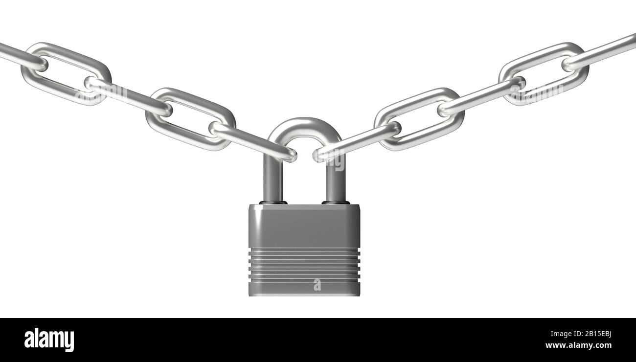 Privacy, access forbidden, boundary concept. Padlock locking two chains ...
