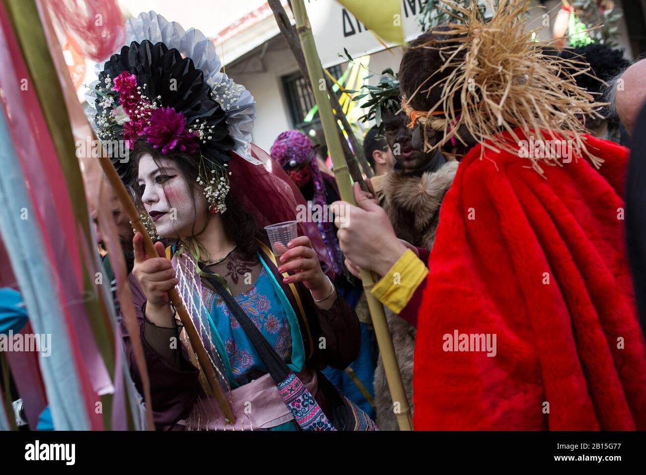 Athens, Greece. 23rd Feb, 2020. Athensians in costume celebrate ...