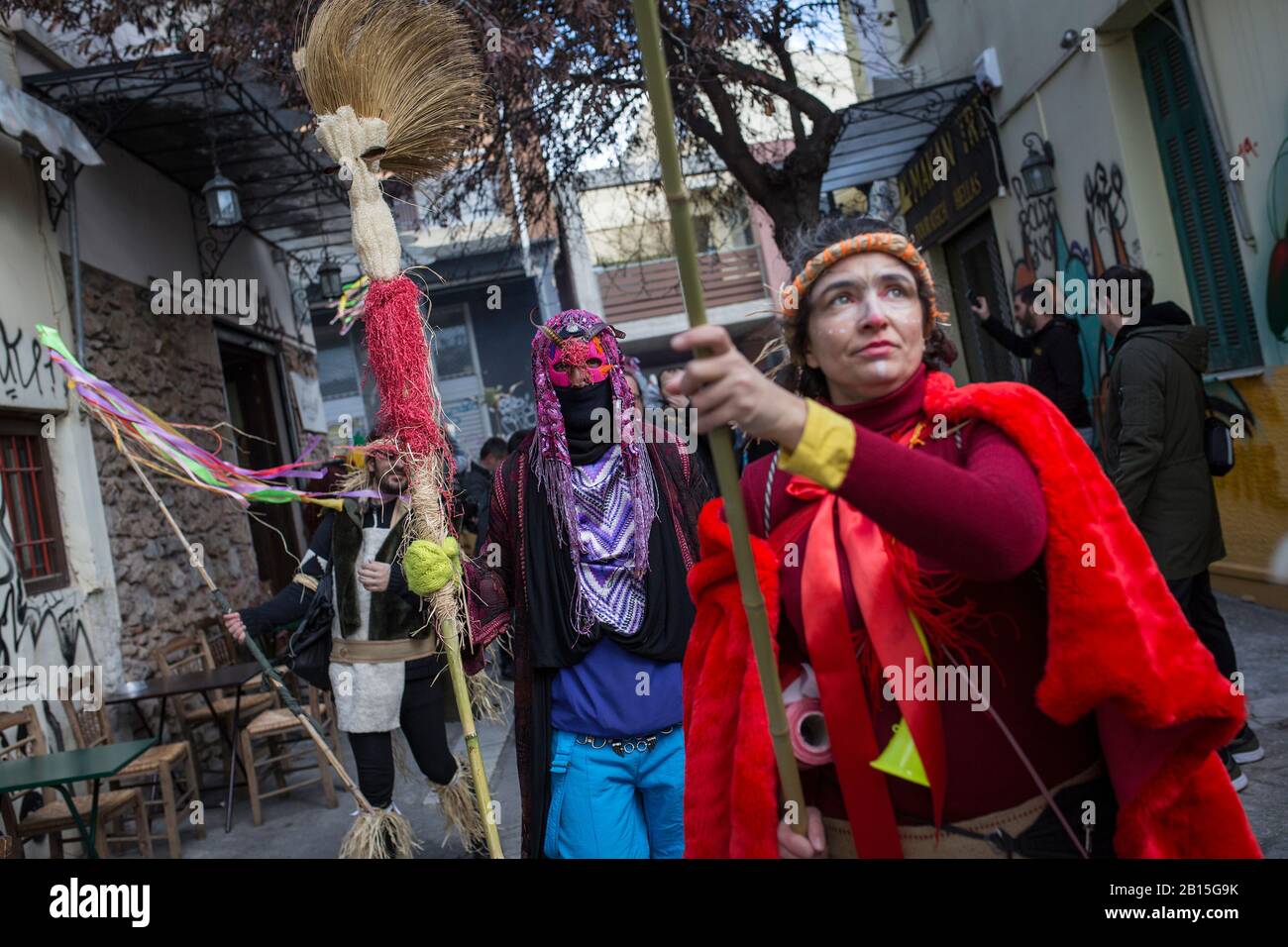 Athens, Greece. 23rd Feb, 2020. Athensians in costume celebrate ...