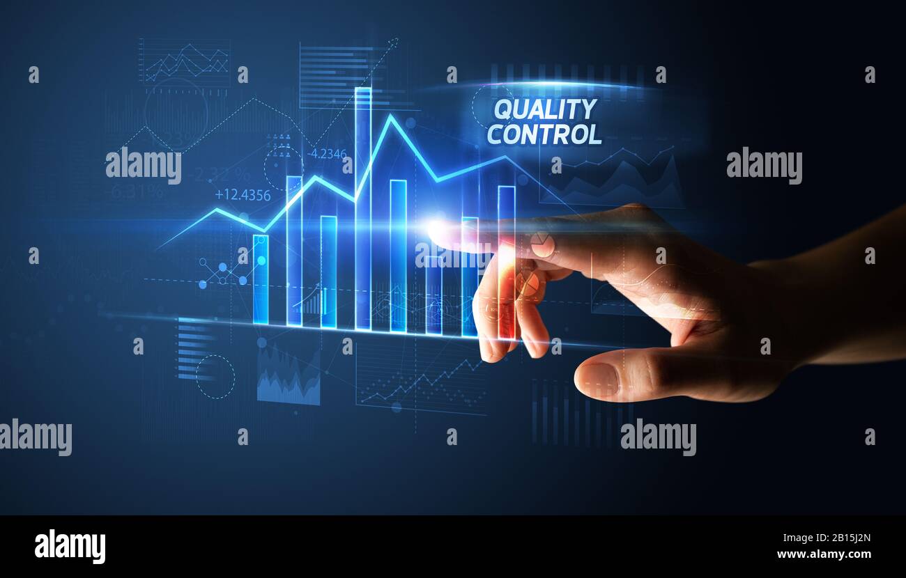 Hand touching QUALITY CONTROL button, business concept Stock Photo - Alamy