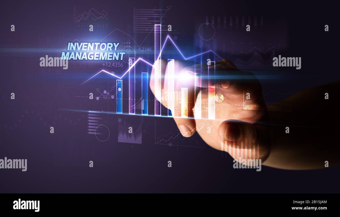 Hand touching INVENTORY MANAGEMENT button, business concept Stock Photo ...
