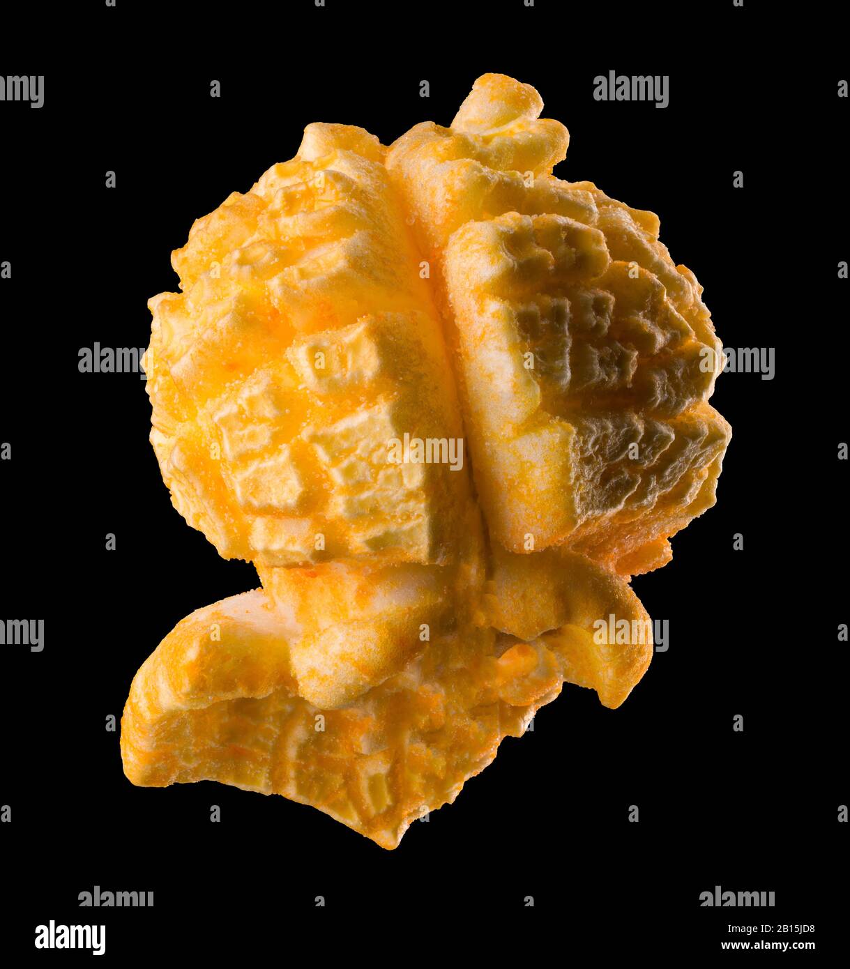 Single popped popcorn on a black background with clipping path Stock ...