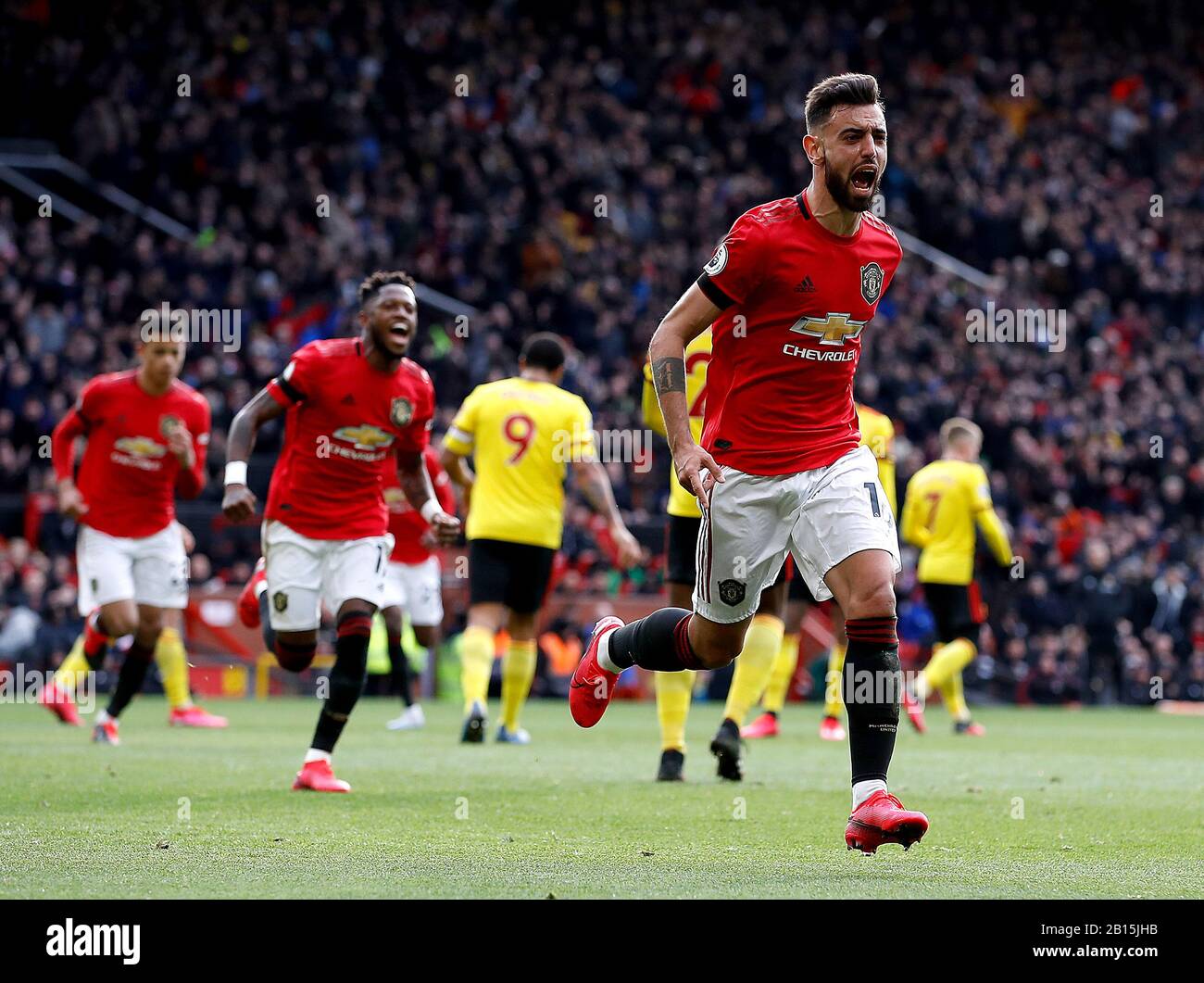 Manchester United's Bruno Fernandes celebrates scoring his side's first ...