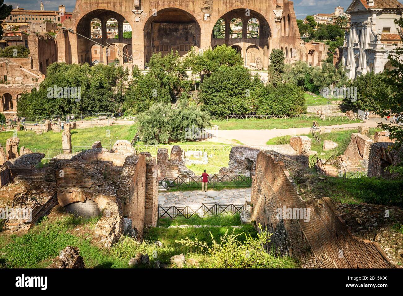 Roman Forum in summer, Rome, Italy. Famous old Forum is one of the main ...