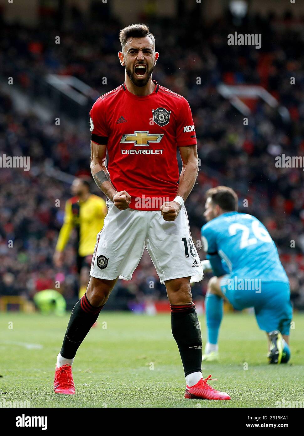 Manchester United's Bruno Fernandes reacts after being awarded a ...