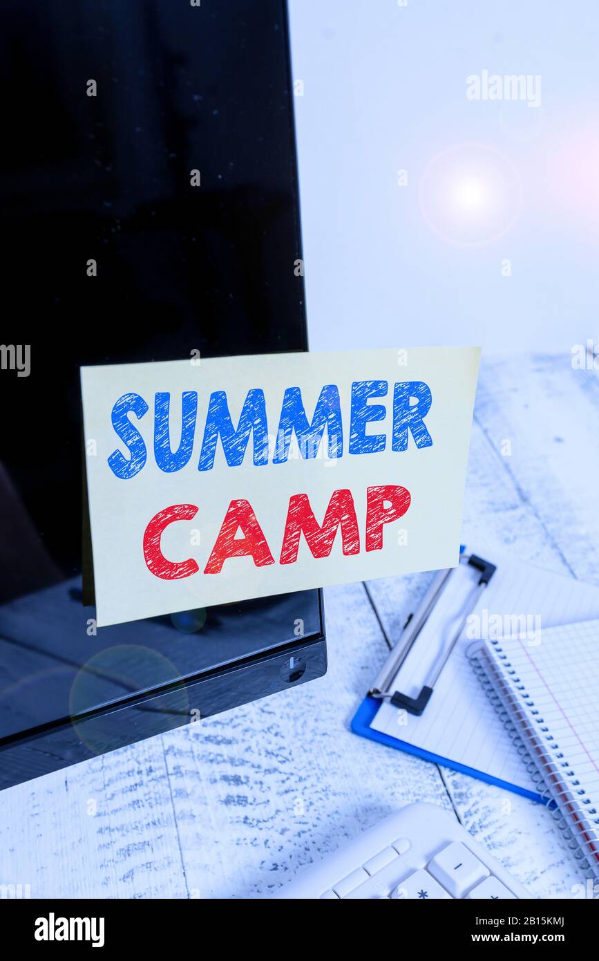 Text sign showing Summer Camp. Business photo text supervised program ...