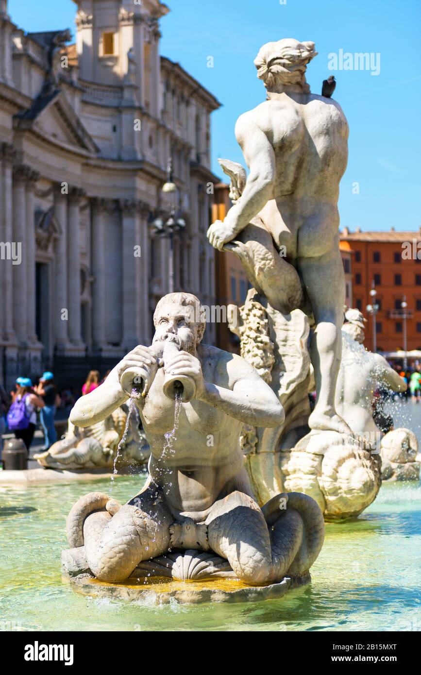 Fontana del Moro (Moor Fountain) at the Piazza Navona in Rome, Italy ...