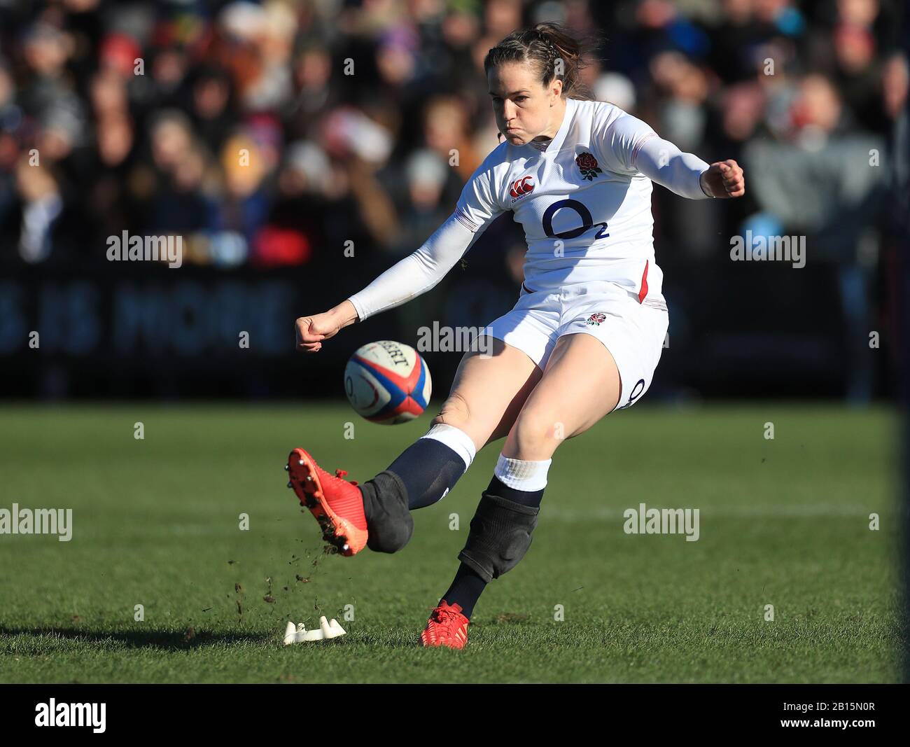 England's Emily Scarratt kicks a conversion during the Women's Six ...