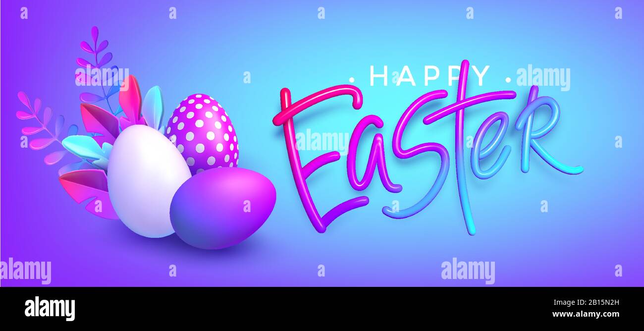 Easter background. Bright stylish 3D foliage in the style of webdesign ...