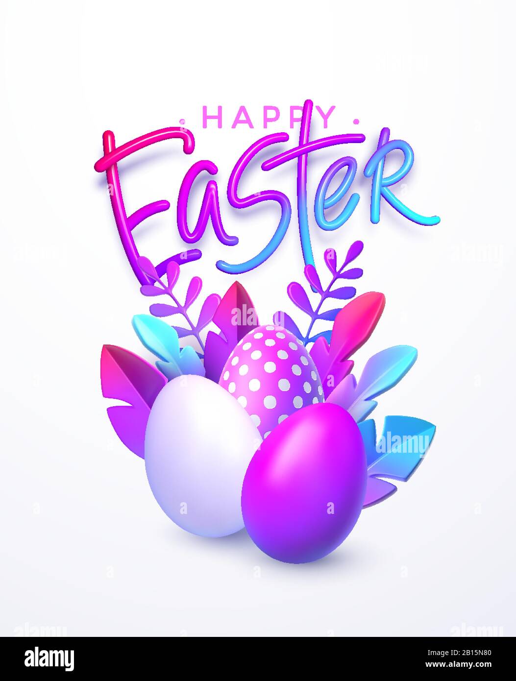 Easter background. Bright stylish 3D foliage in the style of webdesign ...