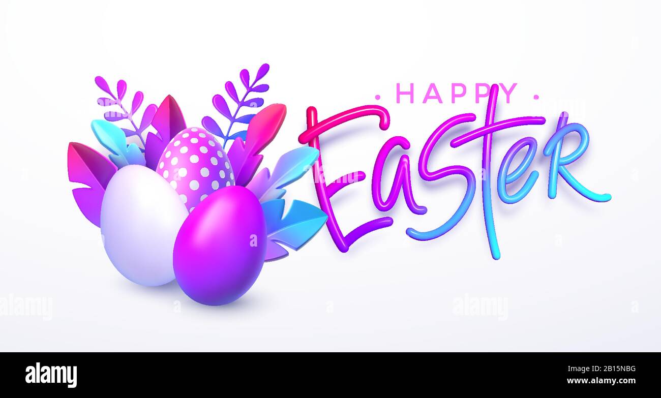 Easter background. Bright stylish 3D foliage in the style of webdesign ...