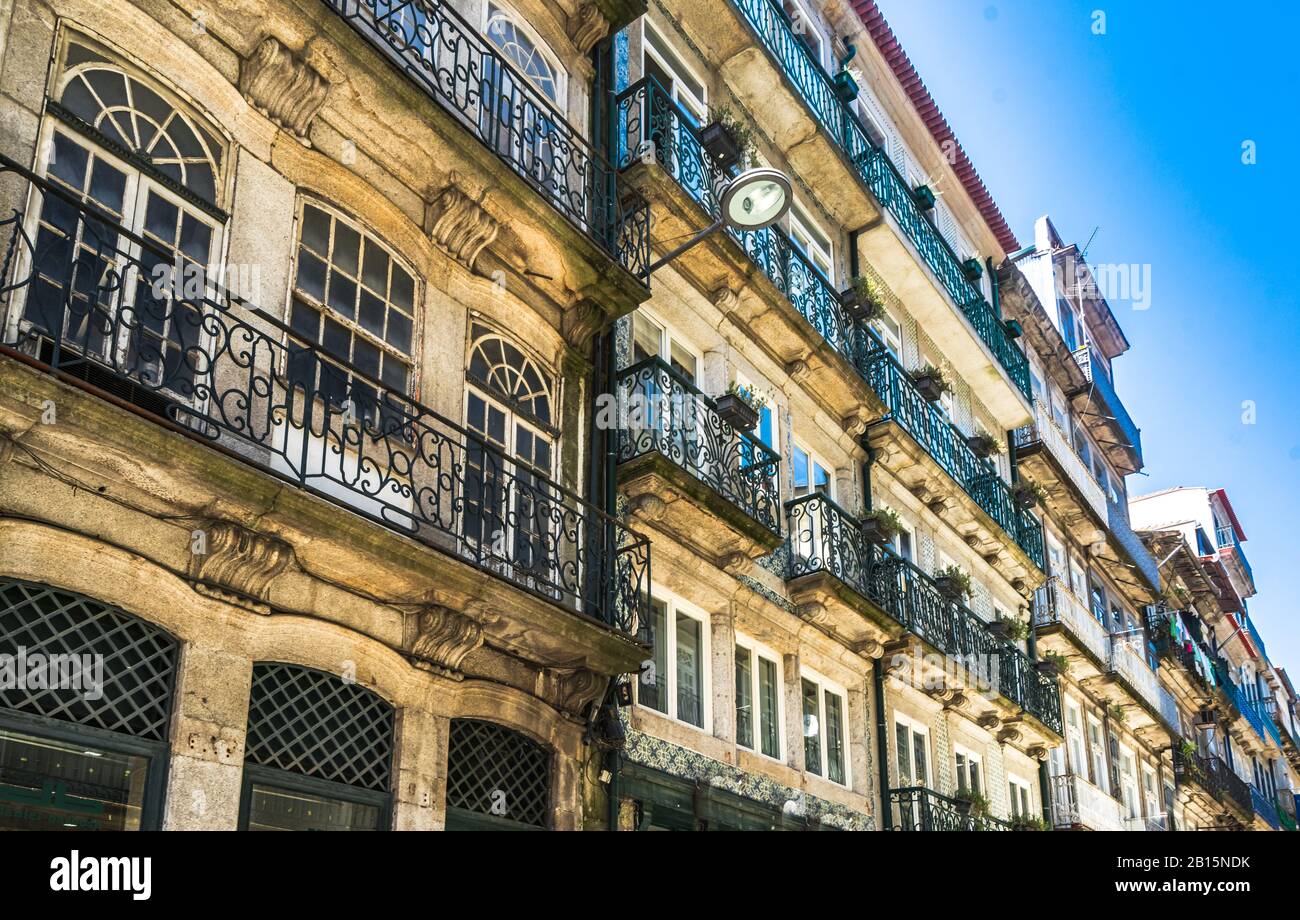 View on Colorful historic buildings in the old town of Porto, Portugal ...