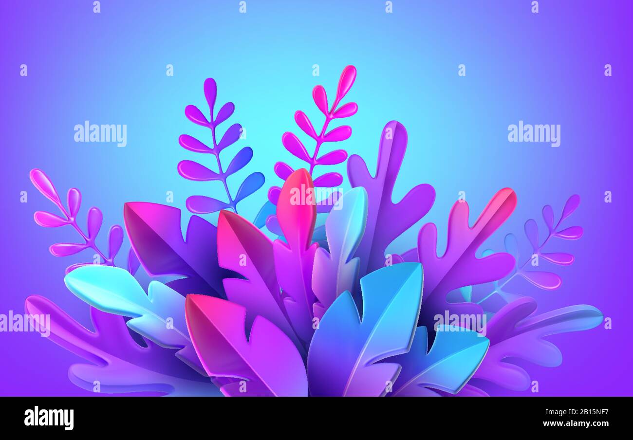 Bright stylish 3D foliage in the style of webdesign neomorphism ...