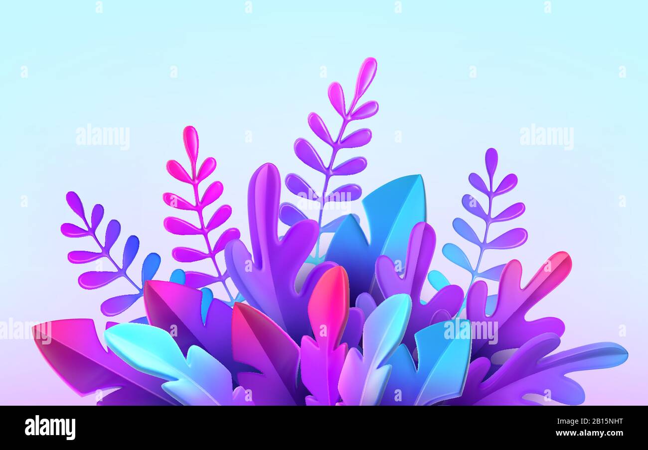 Bright stylish 3D foliage in the style of webdesign neomorphism ...