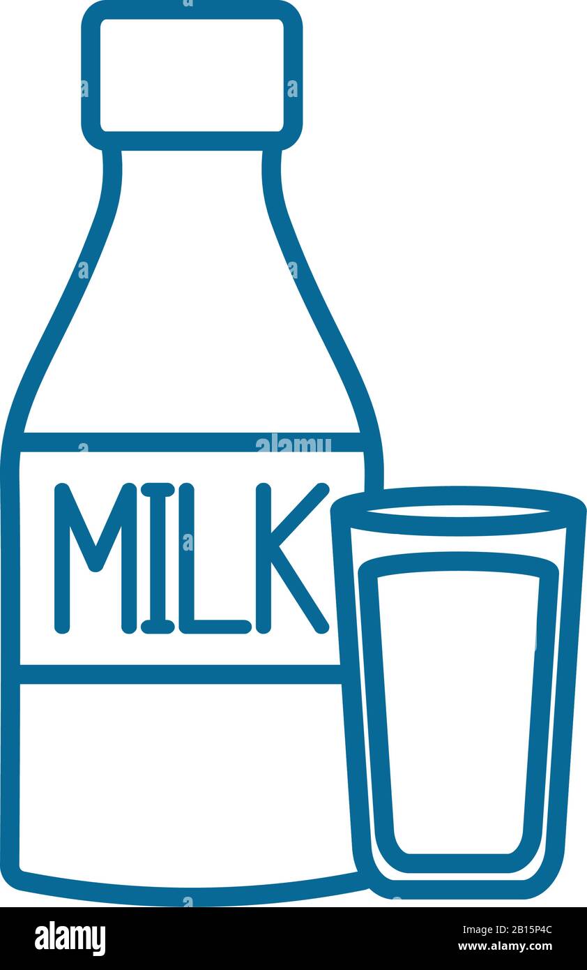 milk bottle and glass line style icon design, Drink dairy beverage ...