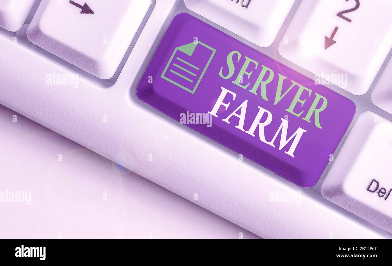 Writing note showing Server Farm. Business concept for a group of ...