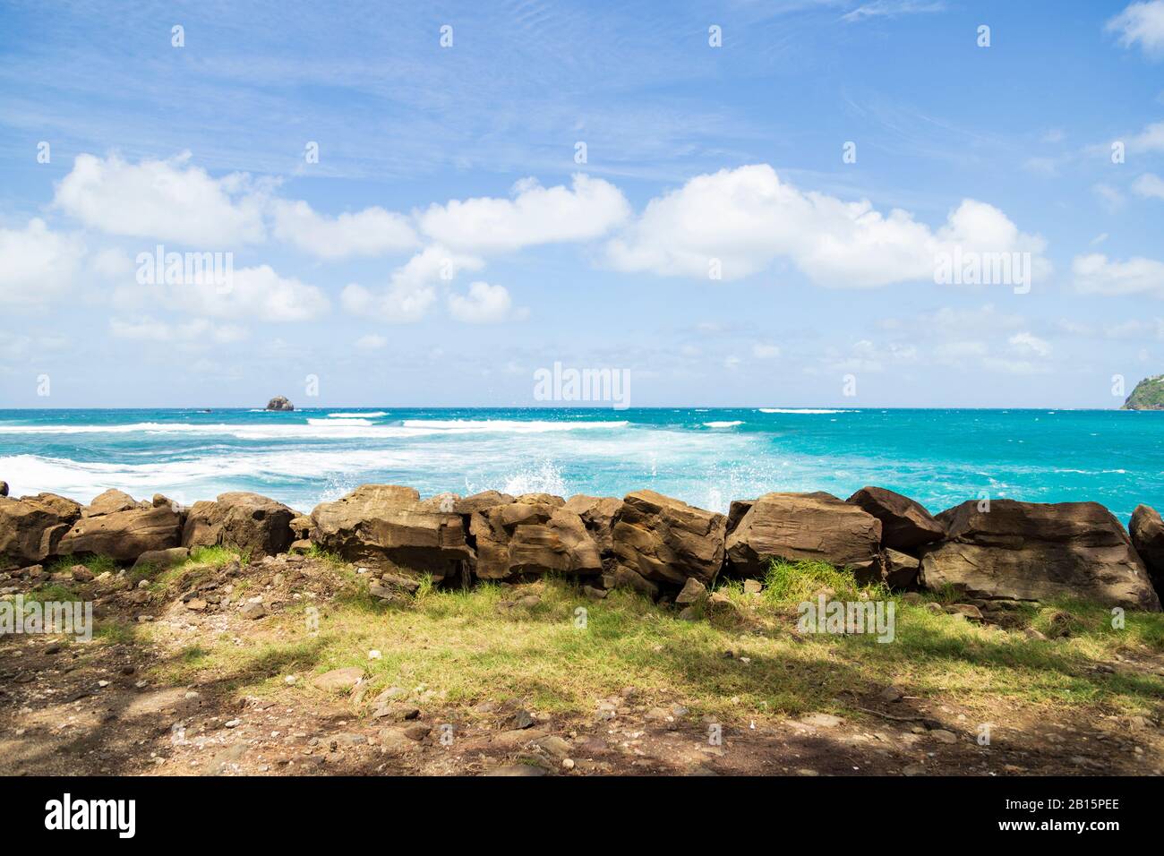 Breathtaking coastal scenery on a bright day in tropical Saint Lucia ...