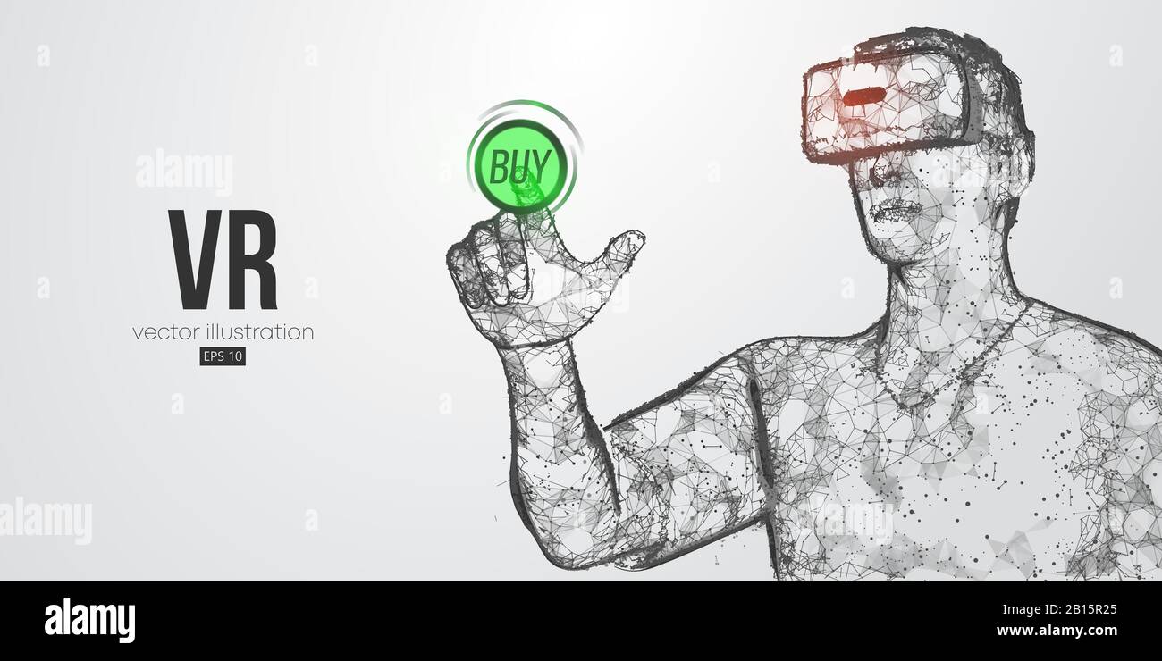 VR online shopping. Polygonal man wearing virtual reality glasses. VR ...