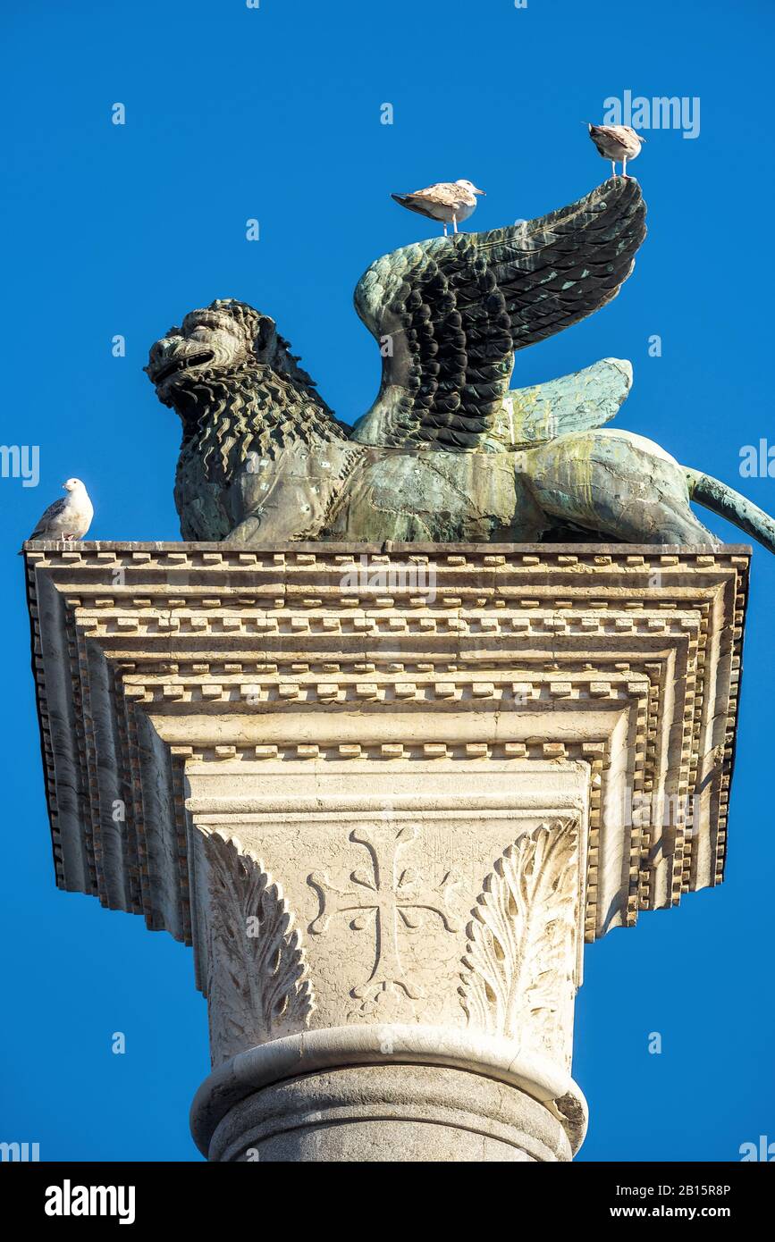 The famous ancient winged lion sculpture on the Piazza San Marco (Saint ...