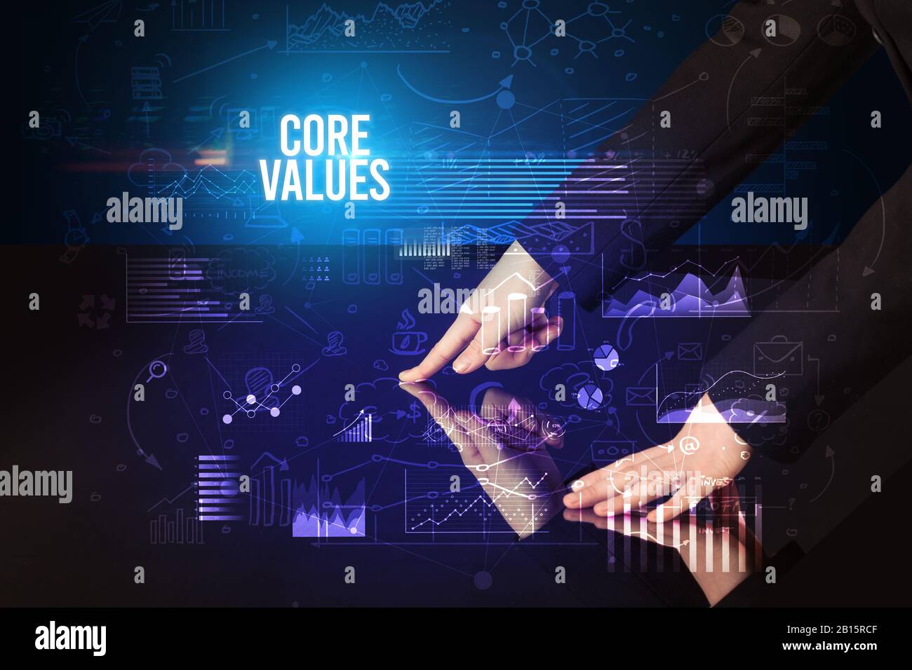 Businessman touching huge screen with CORE VALUES inscription, cyber ...