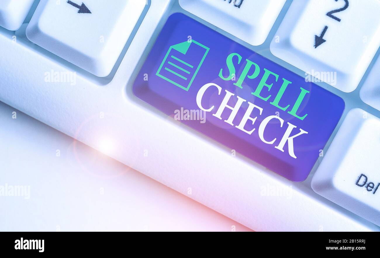 Writing note showing Spell Check. Business concept for to use a computer program to find and ...