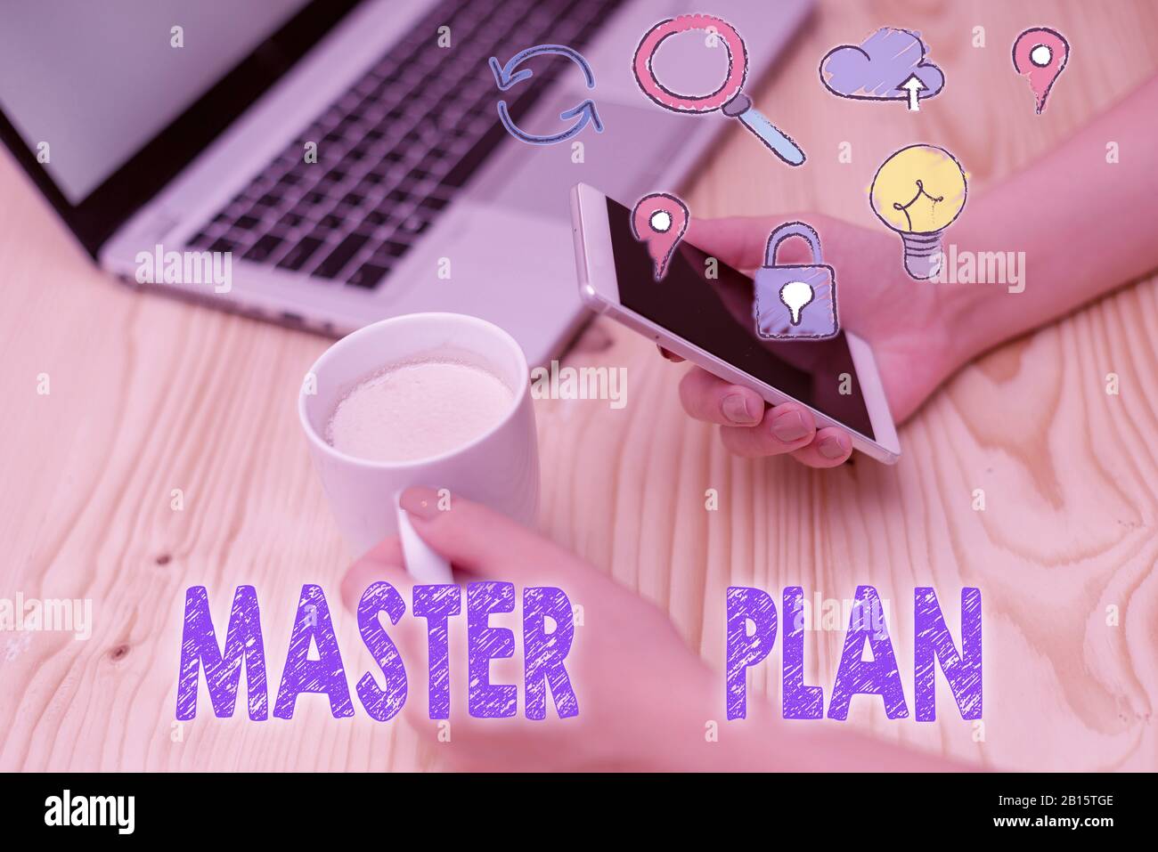 Writing note showing Master Plan. Business concept for dynamic longterm ...