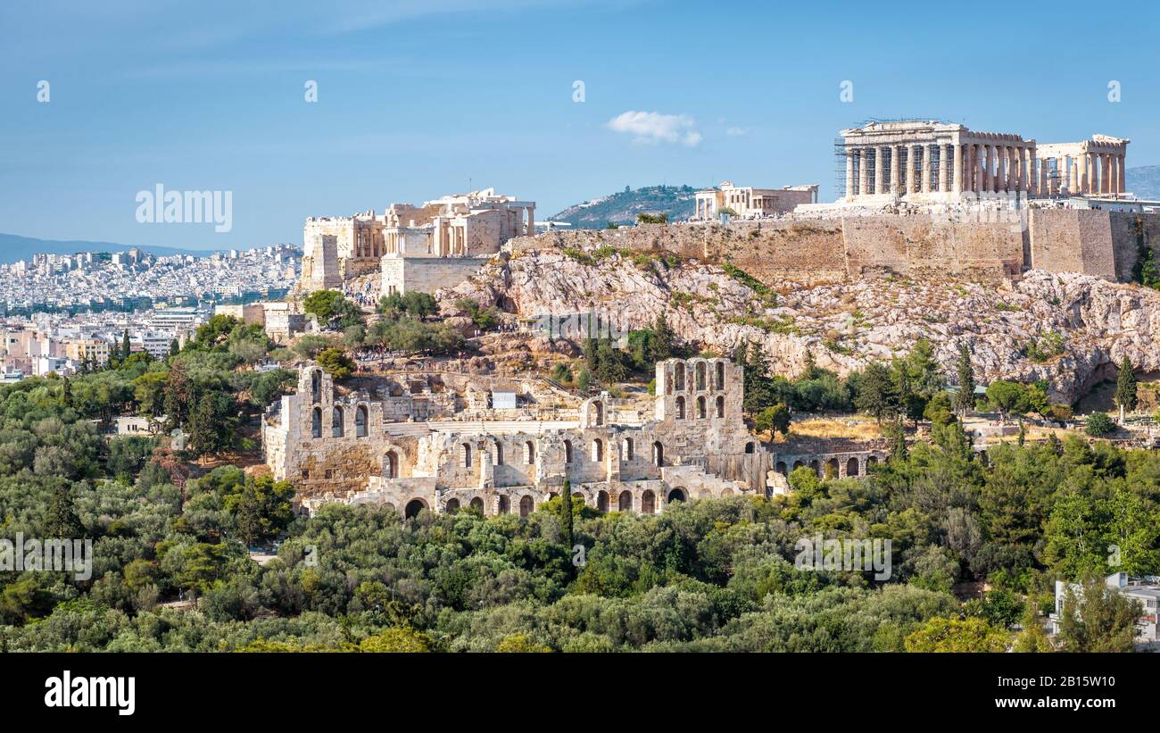 Panoramic view of the Acropolis, Athens, Greece. Ancient Greek ...