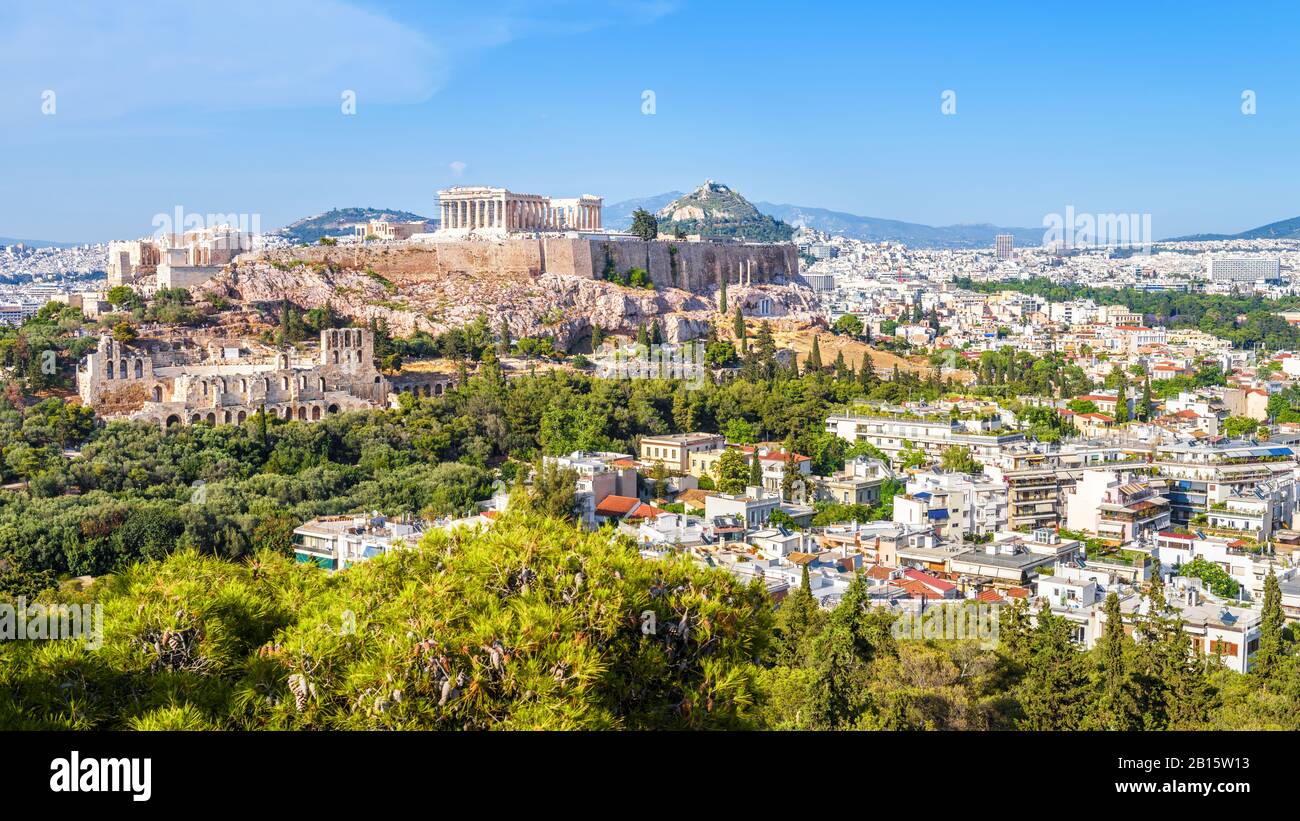 Aerial view of Athens with Acropolis hill, Greece. Famous ancient ...