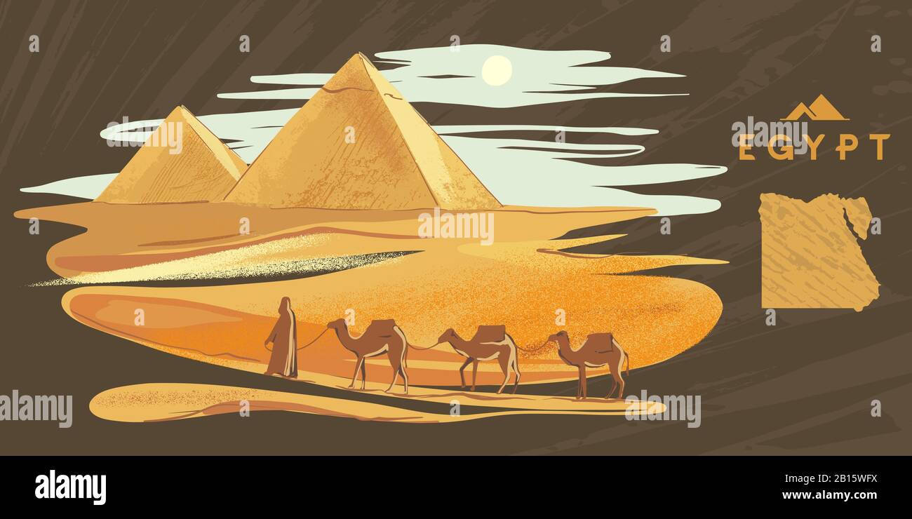 Colorful hand-drawn vector illustrations of the pyramid of Giza, Sphinx, Egypt hand-drawn in a ...