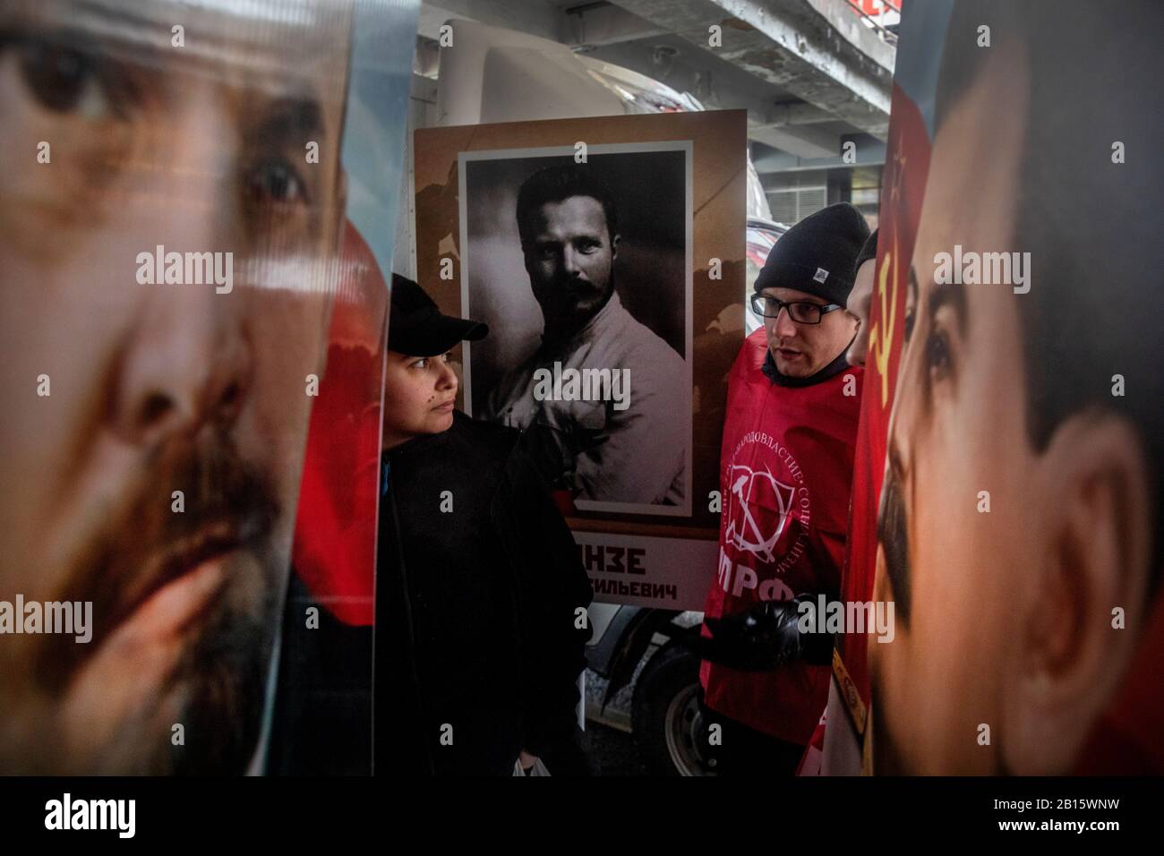 Moscow, Russia. 23rd of February, 2020 Participants in a rally and a ...