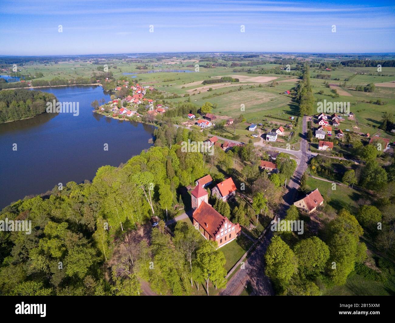 Aerial view of beautiful Kuty village (former Kutten, East Prussia ...