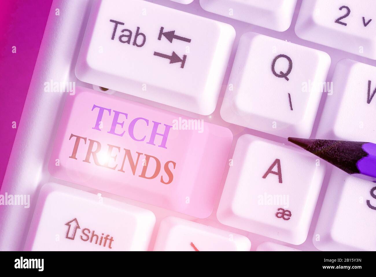 Writing note showing Tech Trends. Business concept for technology that ...