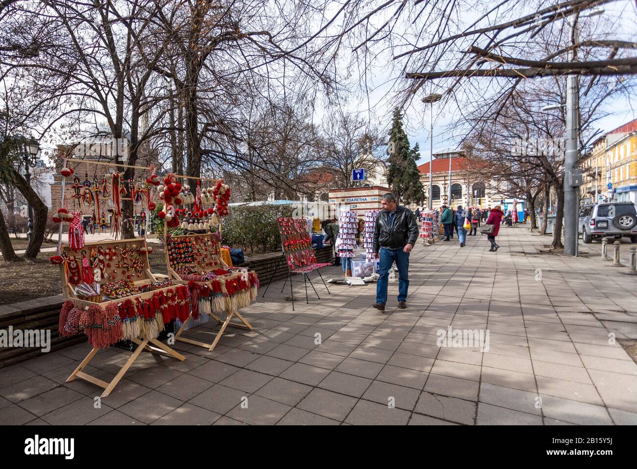 Sofia, Bulgaria - February 23, 2020: Red and white martenitsi on ...
