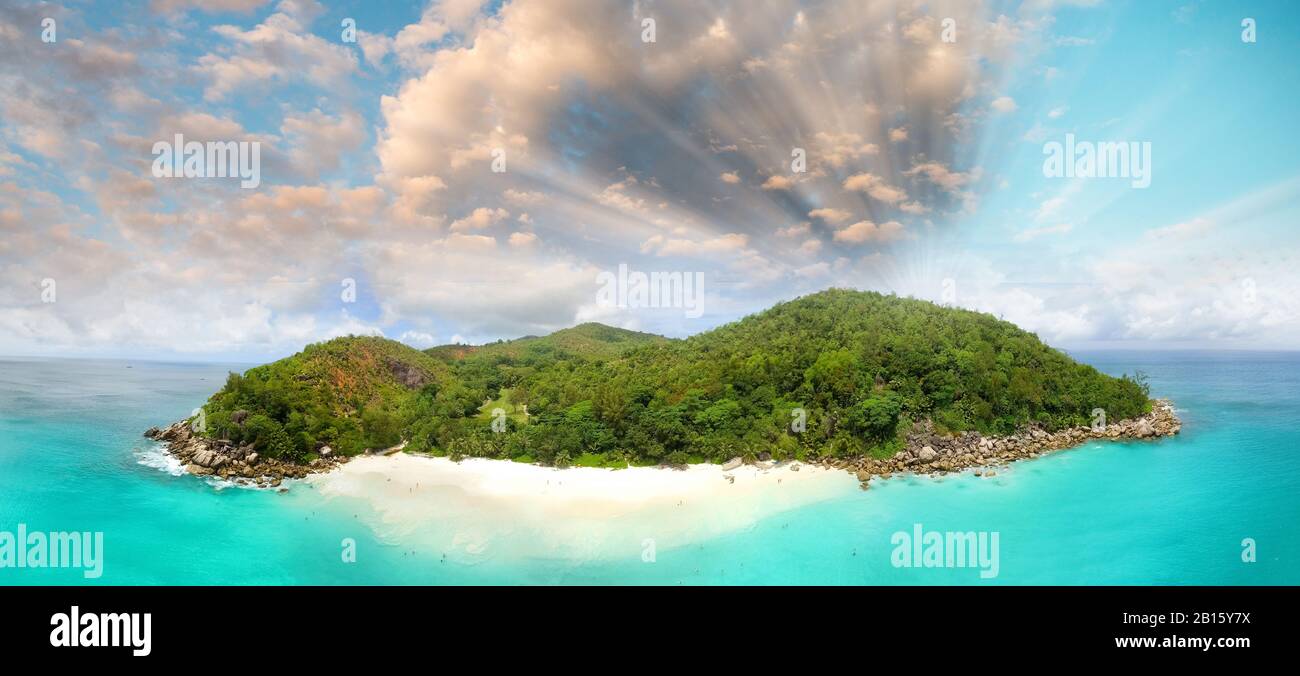 Anse Gerogette Aerial Panoramic View, Praslin - Seychelles Islands ...