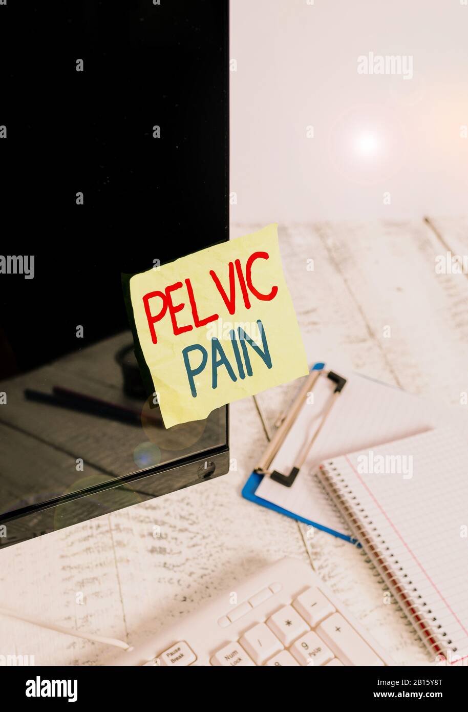 Writing note showing Pelvic Pain. Business concept for Pain perceived ...
